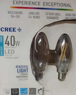 Cree 40 Watt B11 Clear Glass Filament Candelabra Daylight (HL7) | eBay