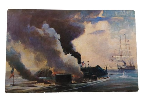 Monitor & Merrimac Warship Civil War Battle of Hampton Roads Postcard ...