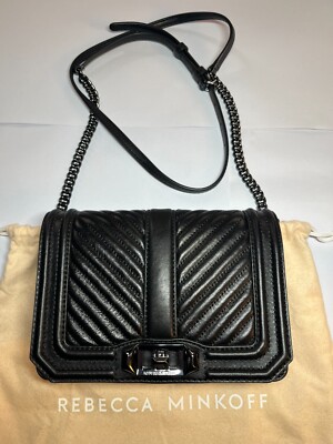 REBECCA MINKOFF Chevron Quilted Love Crossbody Bag Genuine Black ...