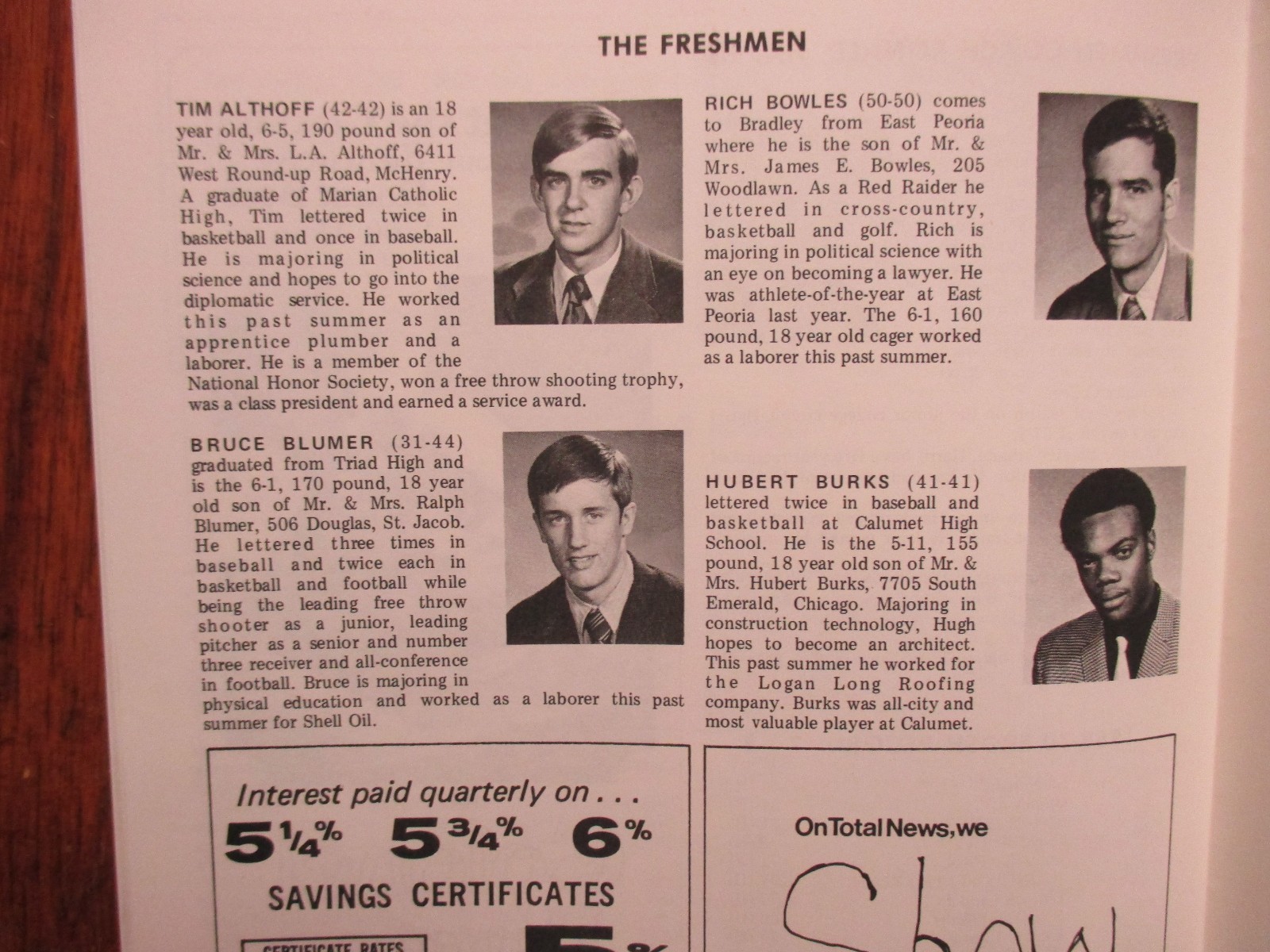 1970 Bradley Men's Basketball Program & IHOP Giveaway/JOE STOWELL/GENE ...