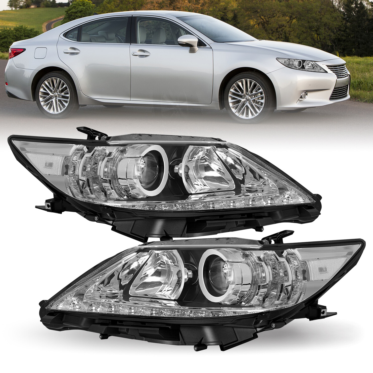 For 2013-2015 Lexus ES350 ES300h Halogen Chrome Projector Headlights L ...