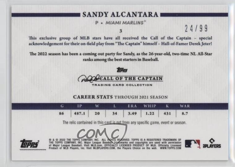 2022 Topps Derek Jeter Call of the Captain - Relics Sandy Alcantara #3 ...