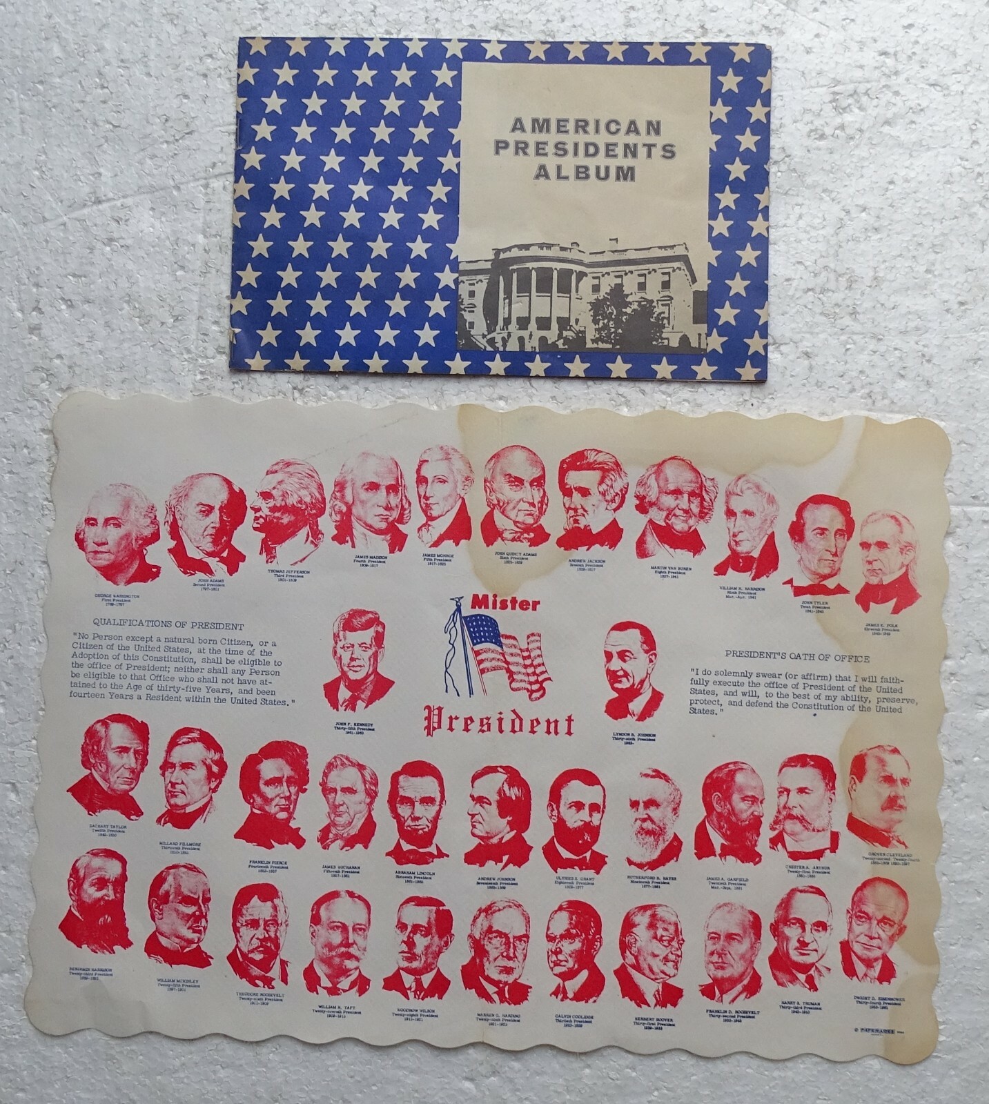 1967 American Presidents Album + Circa 1964 Placemat; John F Kennedy ...