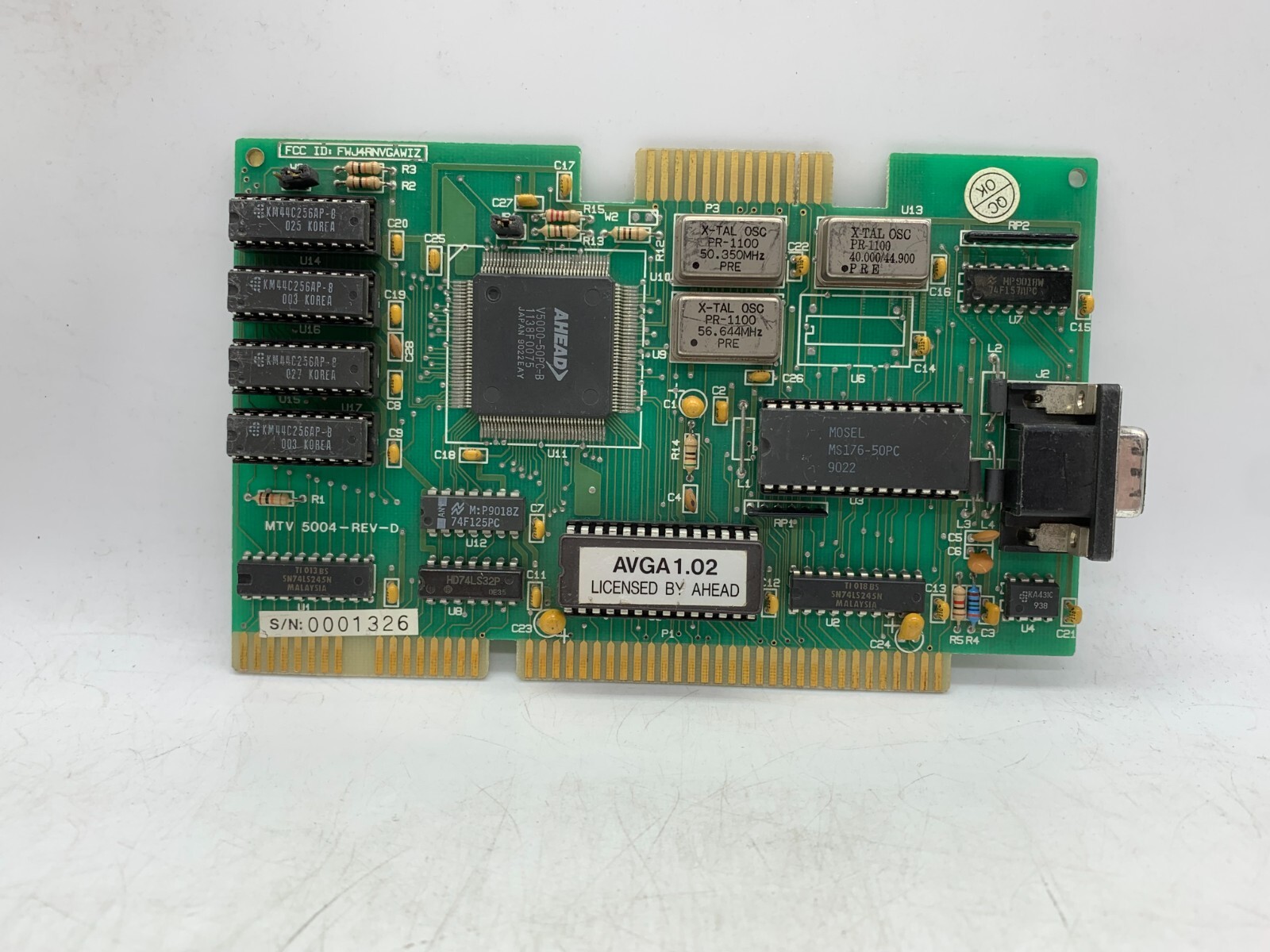 Vintage Ahead V5000 256KB DRAM 16-bit ISA VGA CARD AVGA1.02 ...