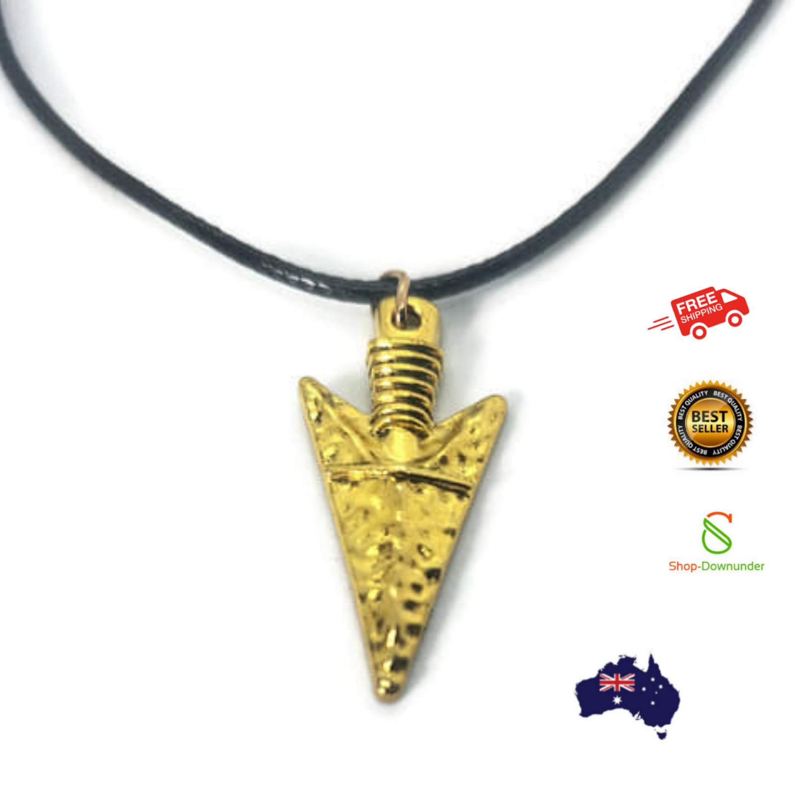 Men's Arrowhead Choker Necklace Gold Pendant Black Leather Adjustable ...
