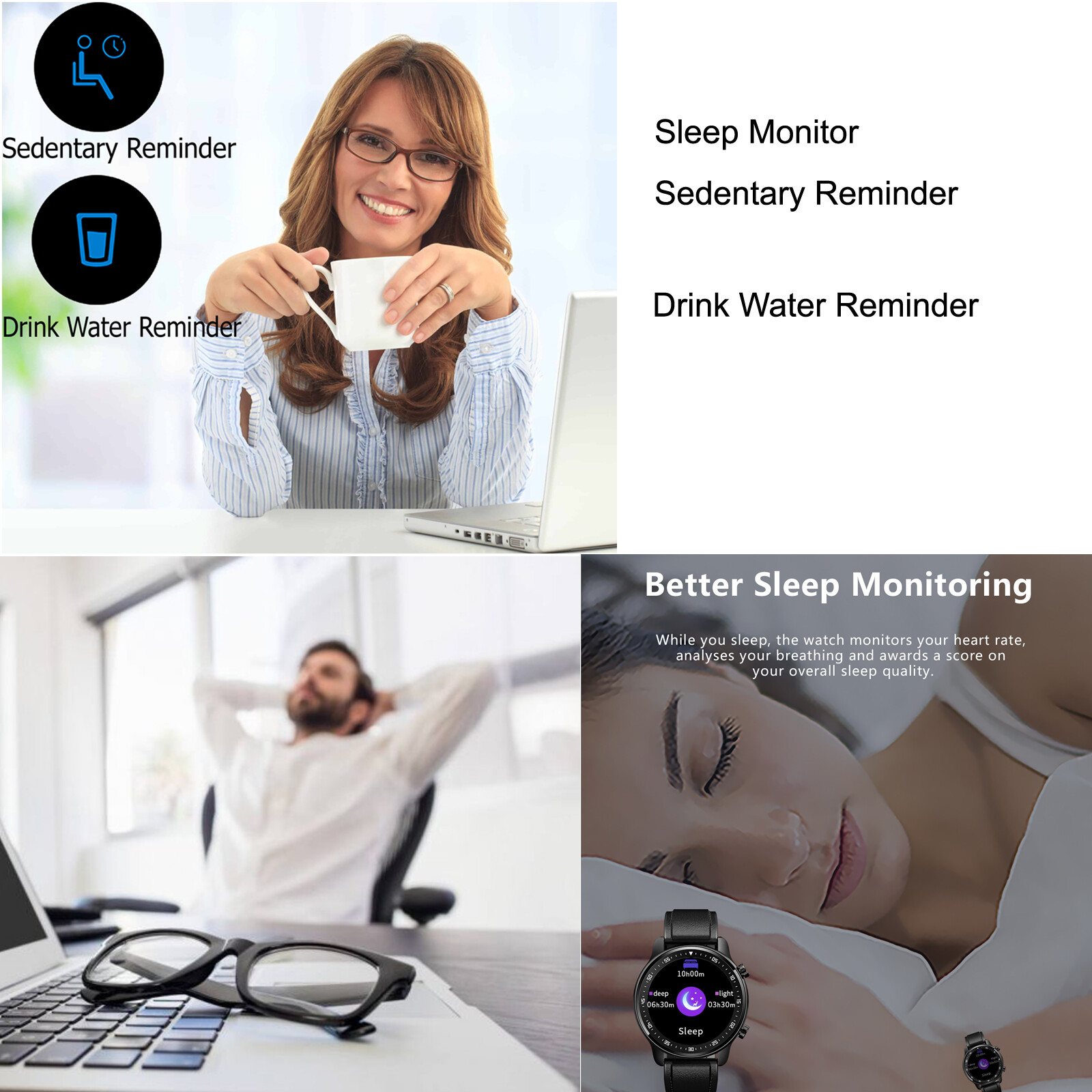 Bluetooth Smart Watch Sleep Monitor Fitness Tracker Make Calls for ...