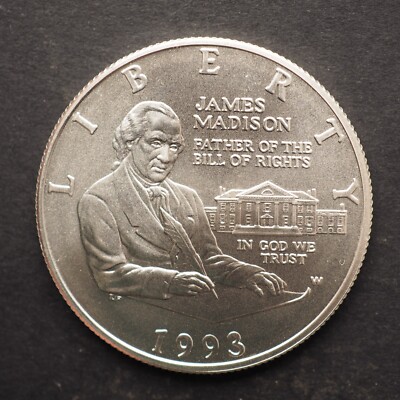 1993 JAMES MADISON UNC Commemorative SILVER HALF DOLLAR - FREE SHIP ...