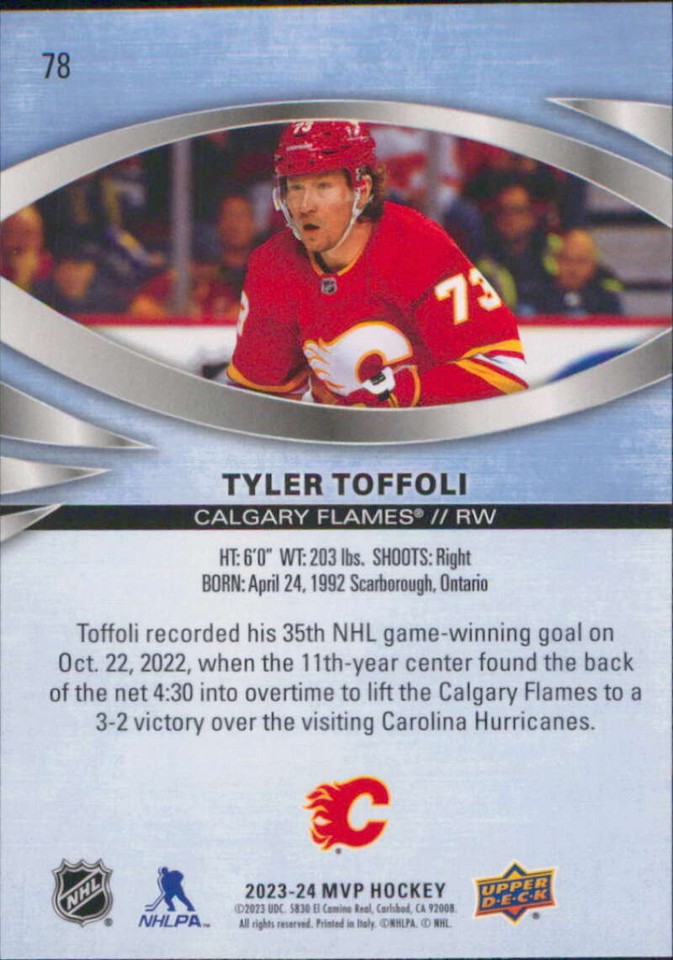 Tyler Toffoli 2023-24 Upper Deck MVP #78 NHL Flames ID:79165 | eBay