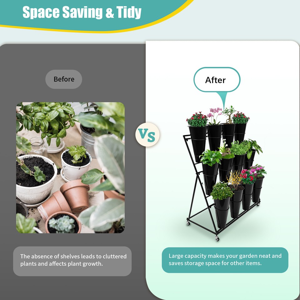 Flower Display Stand - 12 x Buckets 3 Layers Metal Plant Stand with ...