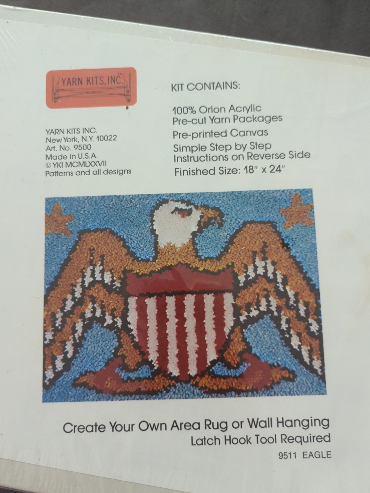 Vintage 1977 Yarn Kits Inc Eagle Latch Hook Large Size 18x24 In, Sealed ...
