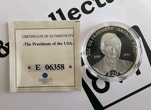 2000 Liberia 20 Dollar .999 Silver Proof Coin w/COA *George Bush* Light ...