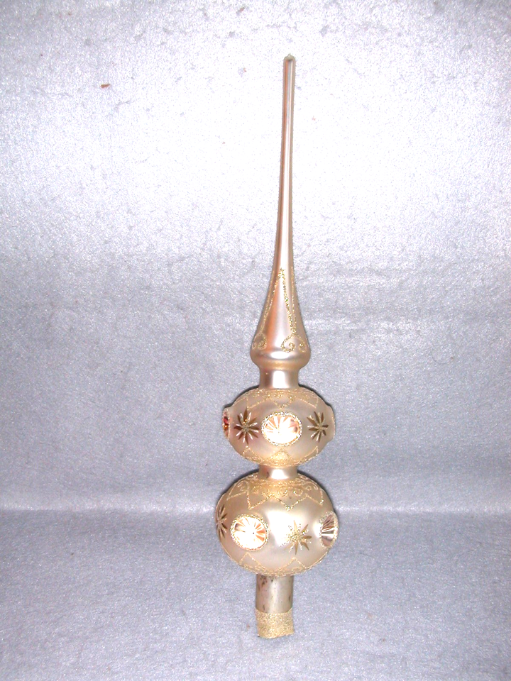 Vintage 15 3/4" Glass Tree Topper Finial Indents Pale Gold w/ Box Czech ...