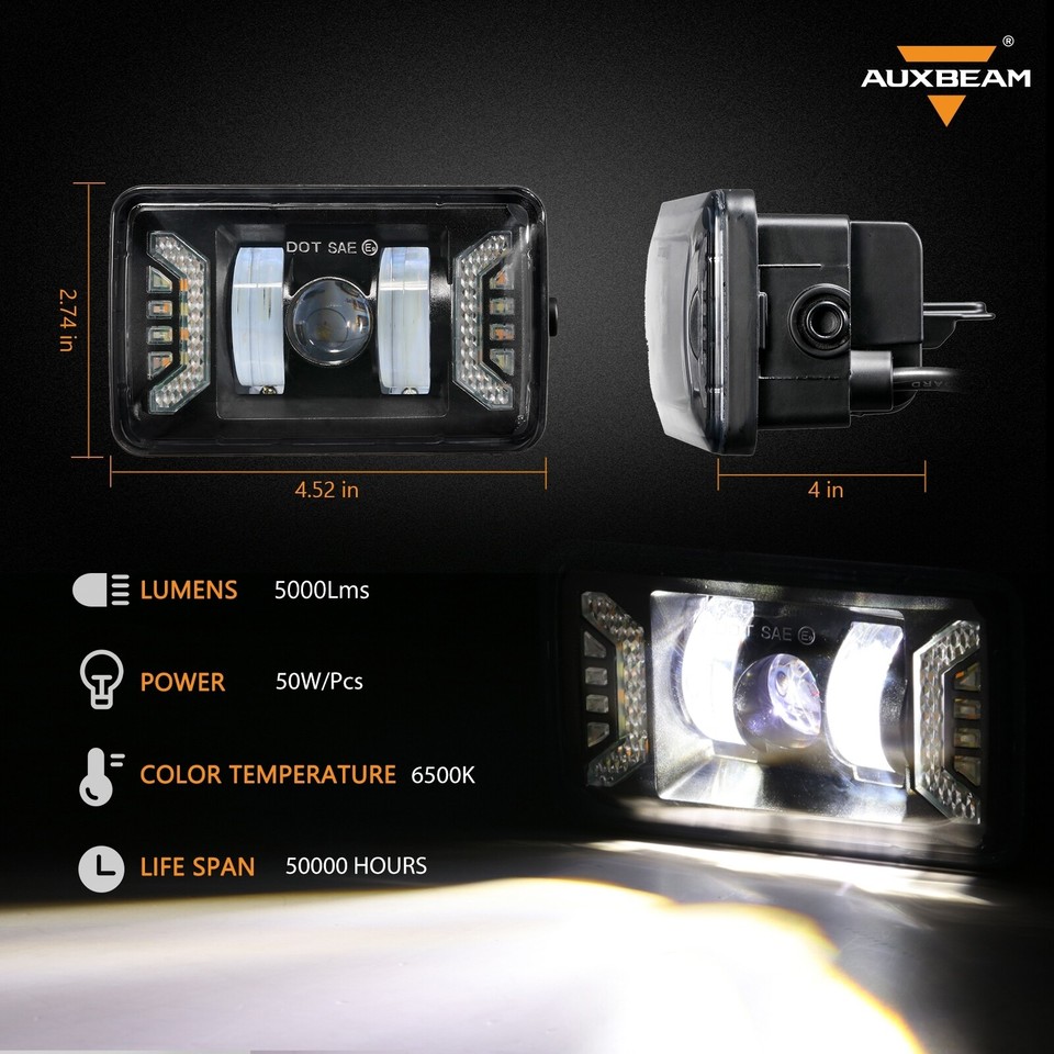 2PCS AUXBEAM DOT LED Fog Light w/ White DRL+Turn Light For Ford F150 ...