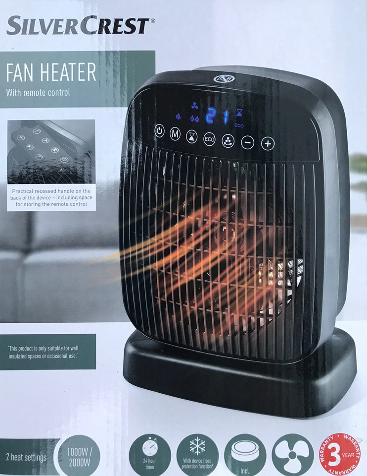 Silvercrest Oscillating Remote Controlled Fan Heater - Frost Protection ...