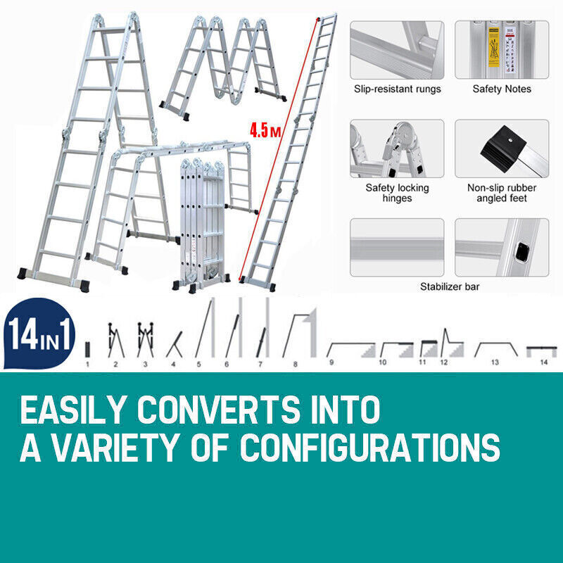 4.7 Metre Aluminum Folding Multipurpose Combination Platform Ladder ...