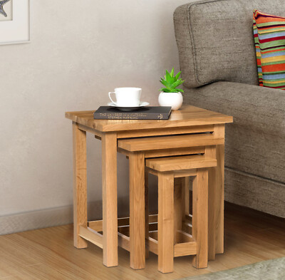 Hallowood Furniture Small Solid Oak Nest of Tables, 3 Wooden Nesting ...