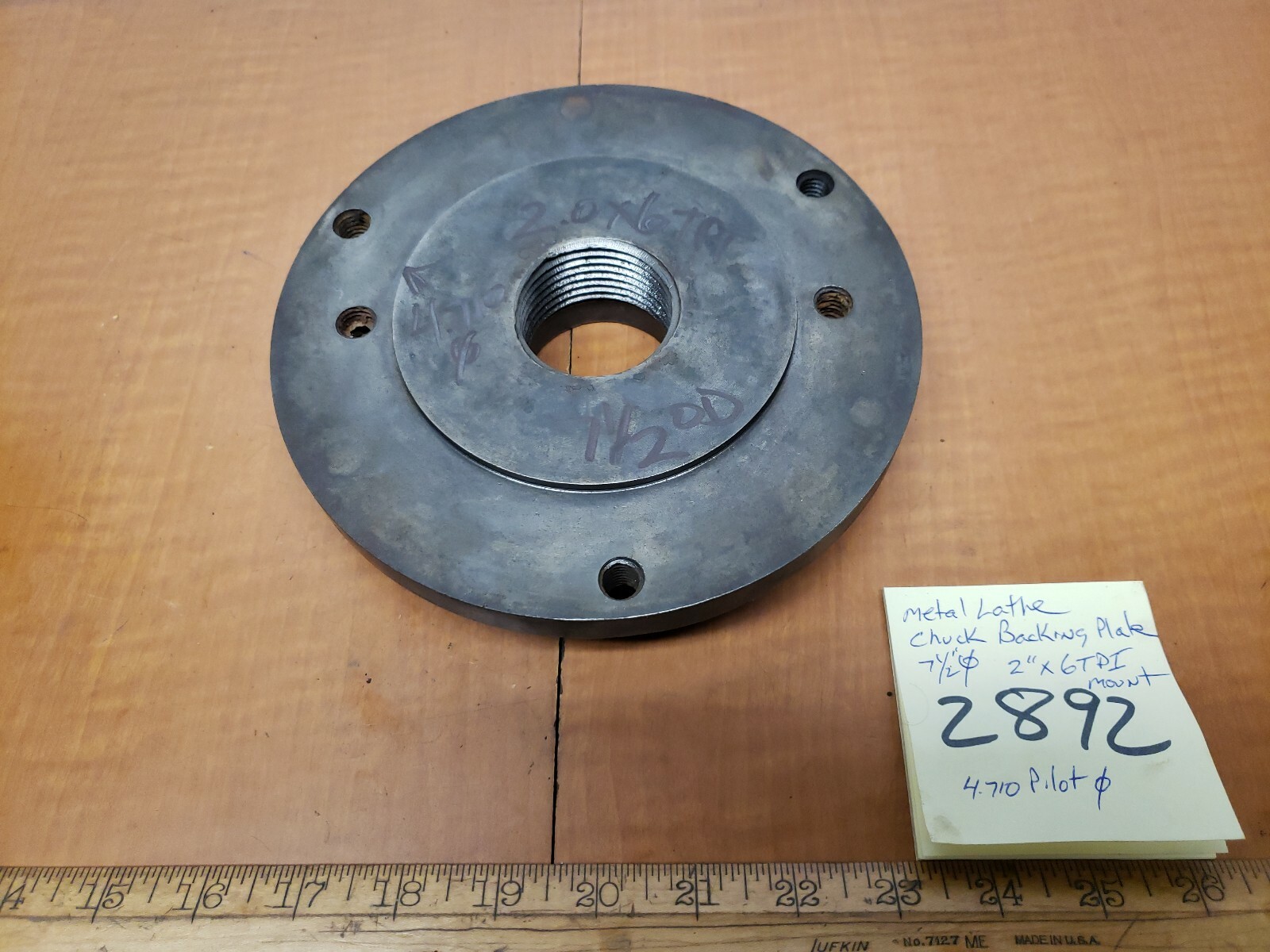 Metal lathe Backing Plate 7.50od 2"x7tpi Mount | eBay