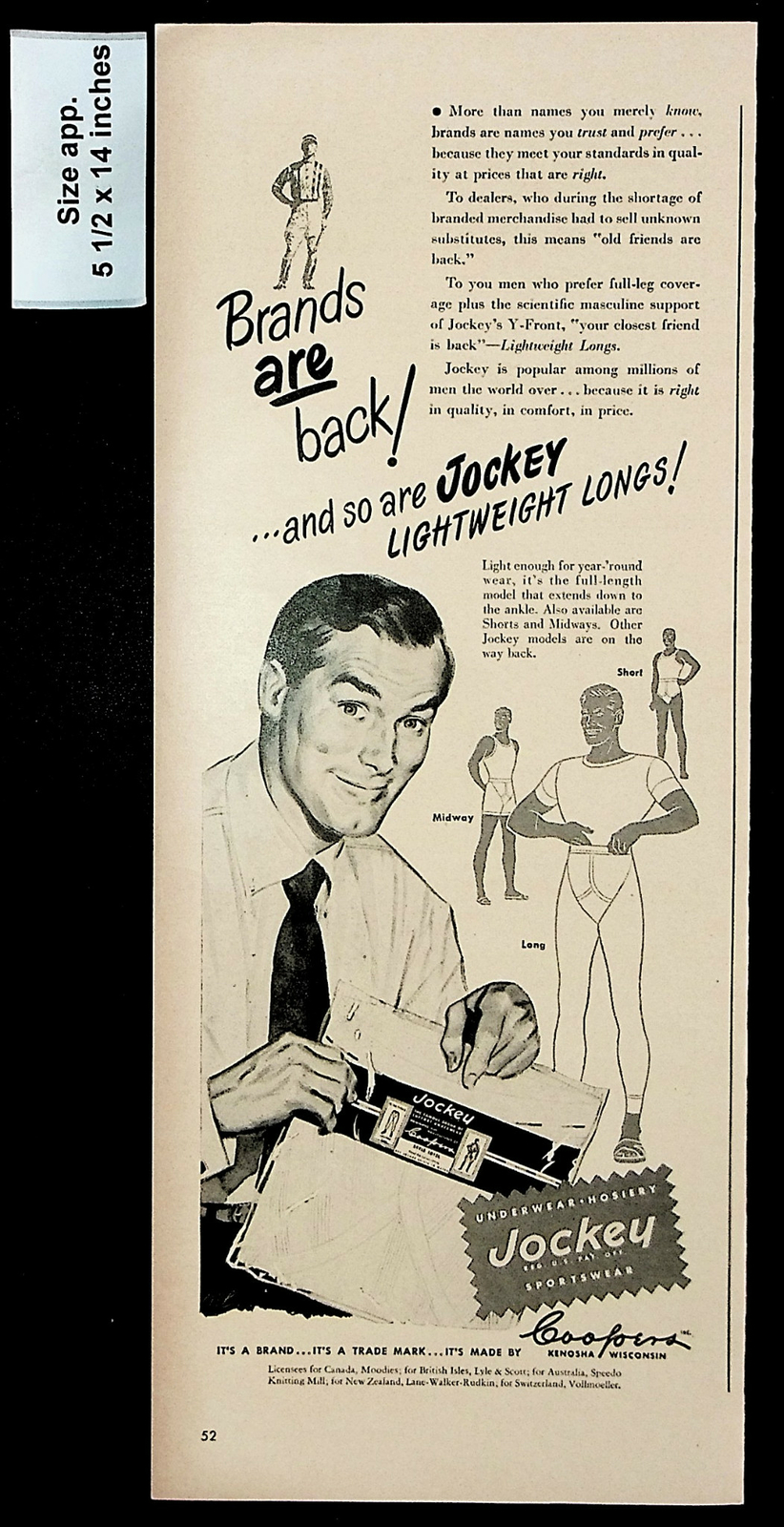 1947 Jockey Men's Underwear Clothing Hosiery Sportswear Vintage Print ...