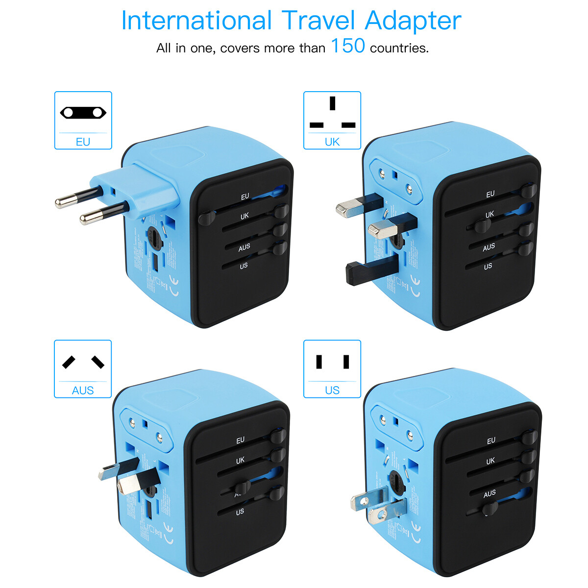 Type C 3 USB Charger Universal World Travel Adapter Converter US/UK/EU ...