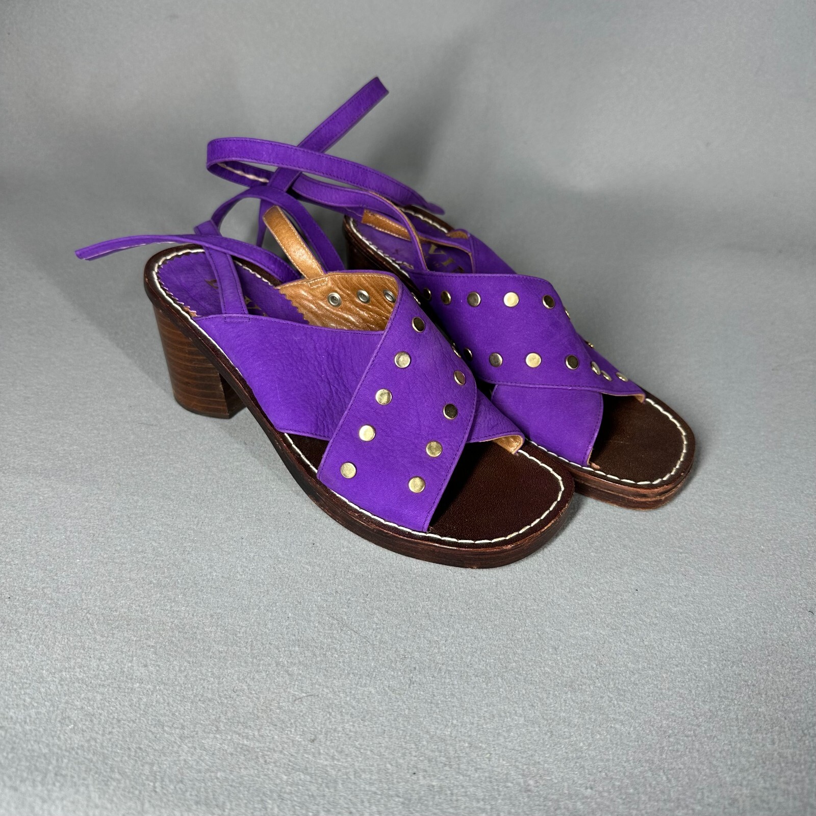 Vintage 70's Original High Heels Chunky Purple Gold S… - Gem