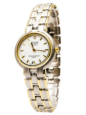 AMSTAR:WOMENS' STAINLESS STEEL & GOLD TONE ANALOG QUARTZ WATCH W/DATE ...