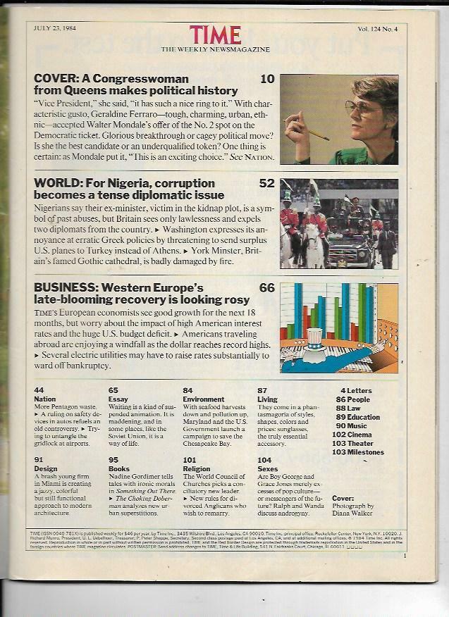 Time Magazine July 23, 1984- A Historic Choice Geraldine Ferraro | eBay