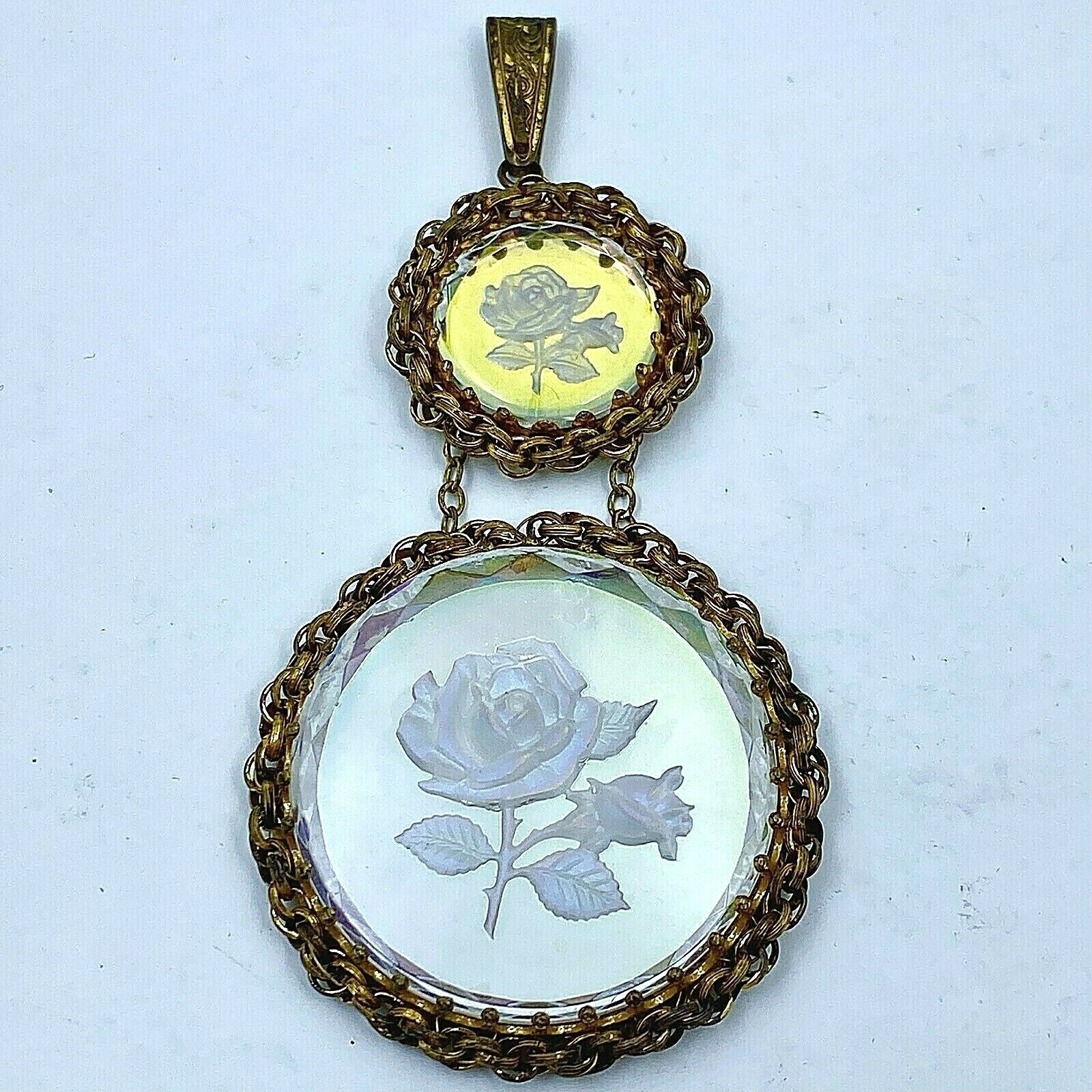 MIRIAM HASKELL Vintage Reverse Etched Rose Pendant - Gem