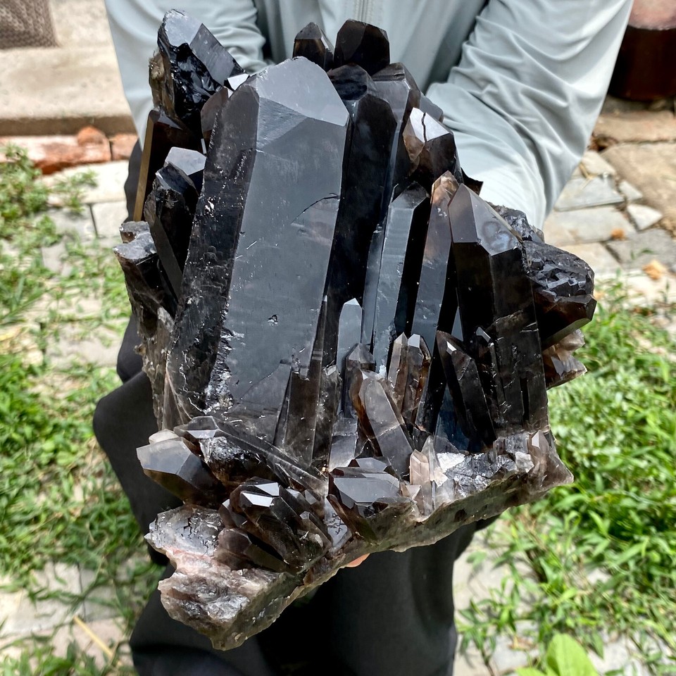 13.77LB Large Natural Black Smoky Quartz Crystal Cluster Raw Mineral ...