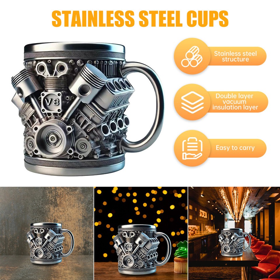 Unique 3D Car Engine Mugs Cup Stainless Steel Coffee Mug V8 Engines ...