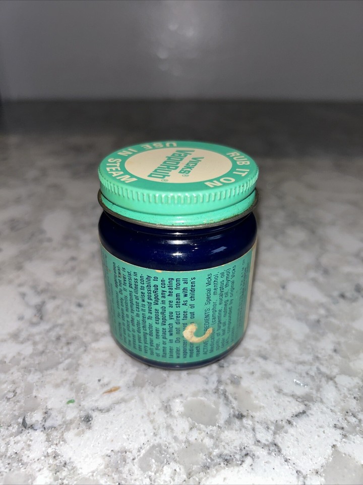Vintage Vicks VapoRub 3 oz USED Cobalt Blue Plastic Jar with Metal Lid ...