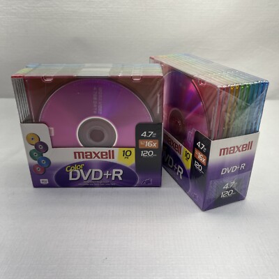 MAXELL 2x Color DVD+R 10 Pk 4.7 Gb 120 Min Blank DVDR Media Disc ...