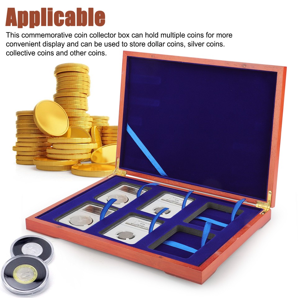 Solid Wood Display Storage Box Case for 6 Certified Coin Slab Holders ...
