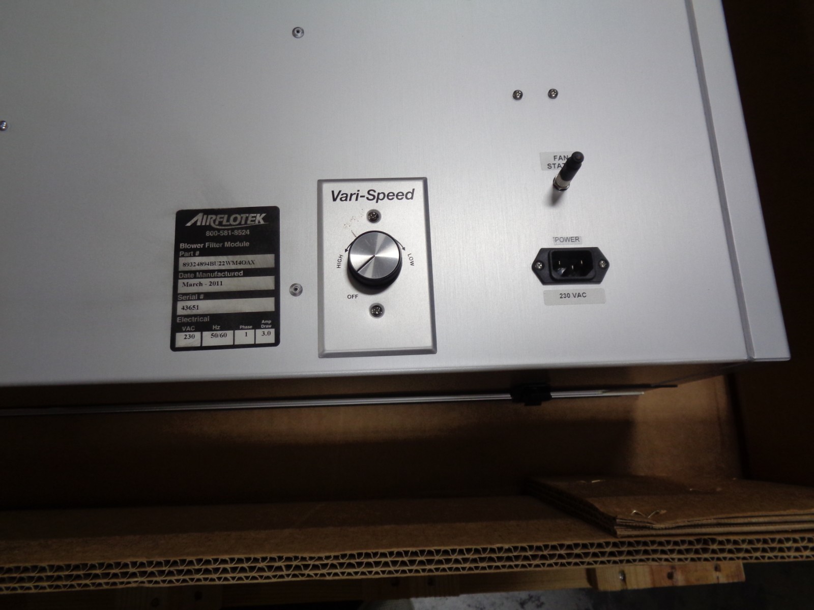 AIRFLOTEK 89324894BU22WM40AX BLOWER FILTER MODULE; 230VAC, 50/60 HZ 1PH ...