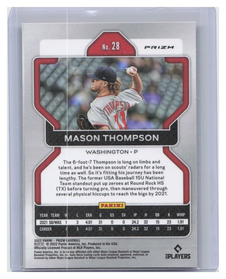 Mason Thompson 2022 Prizm Baseball - RC #28 Red - Washington Nationals ...