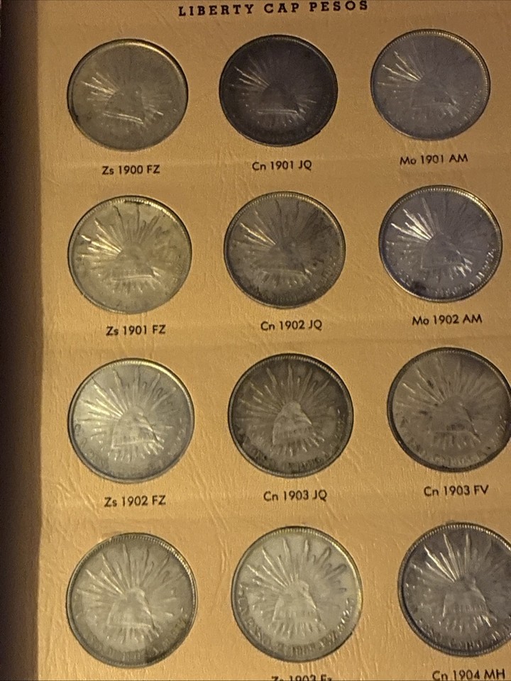 Mexico Liberty Cap Peso Album Only One Missing ,Plus 13 8 Reales Silver ...
