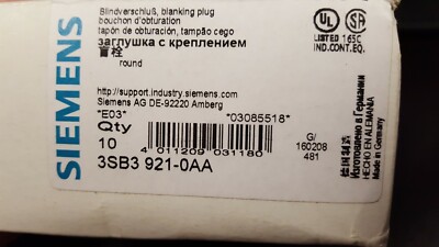 SIEMENS 3SB3 921-0AA BLANKING PLUG W/ LOCKNUT | eBay