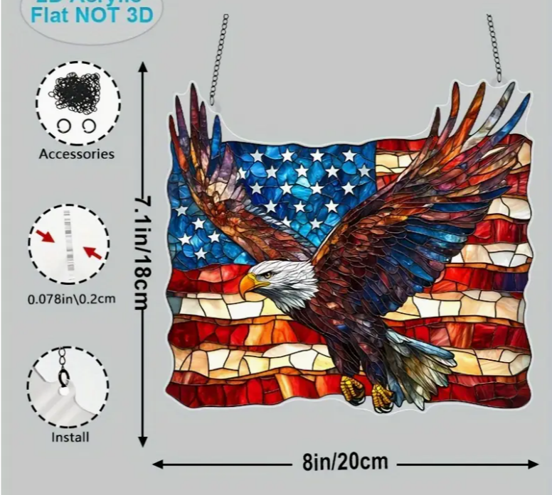 Flag Suncatcher Eagle Patriotic ACRYLIC 2D Flat FAST Free Ship 8 Inch ...
