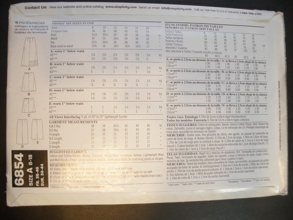 New Look Sewing Pattern 6854 Womens Skirt 3 Lengths 5 Styles Sz 8-18 ...