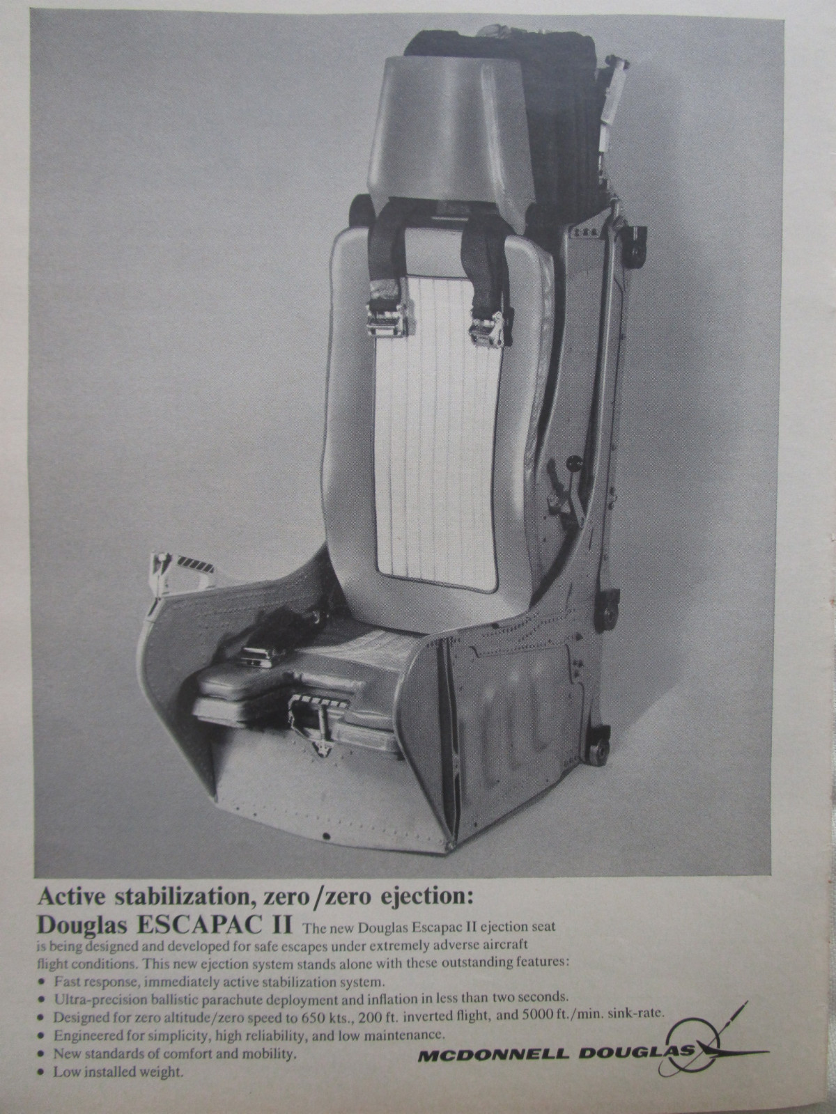 1/68 PUB MCDONNELL DOUGLAS ESCAPAC II EJECTION SEAT SIEGE EJECTABLE ...