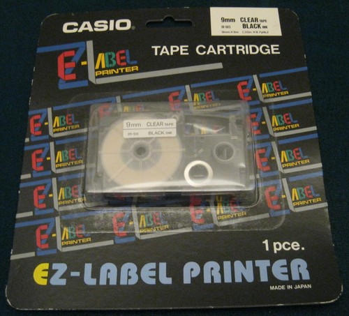 CASIO EZ-LABEL PRINTER TAPE CARTRIDGE IR-9XS 9mm CLEAR TAPE BLACK INK ...