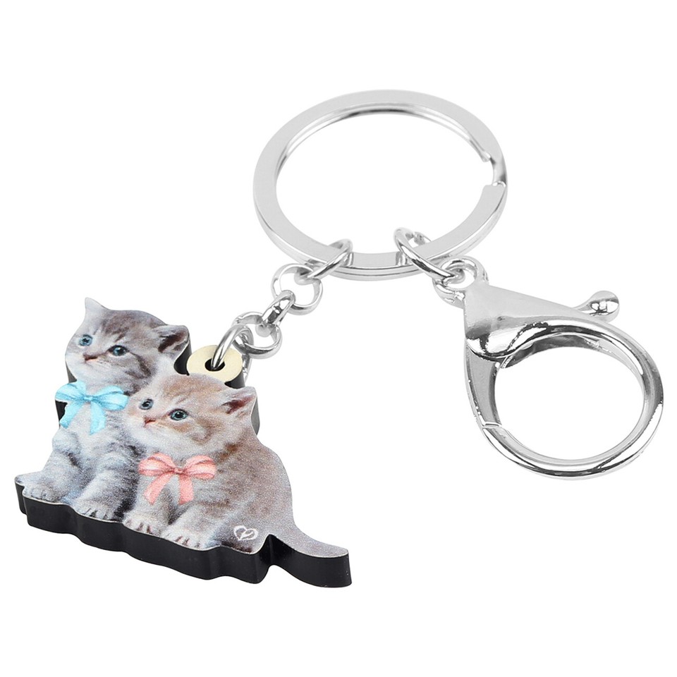 Acrylic Cute Bowknot Cat Keychains Bag Purse Key Ring Pets Jewelry ...
