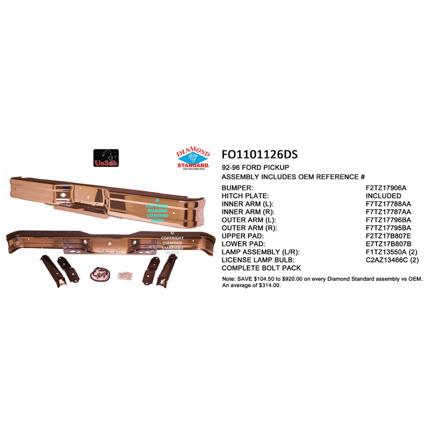 New Premium Fit Chrome Rear Step Bumper Assembly F2TZ17906A Diamond ...
