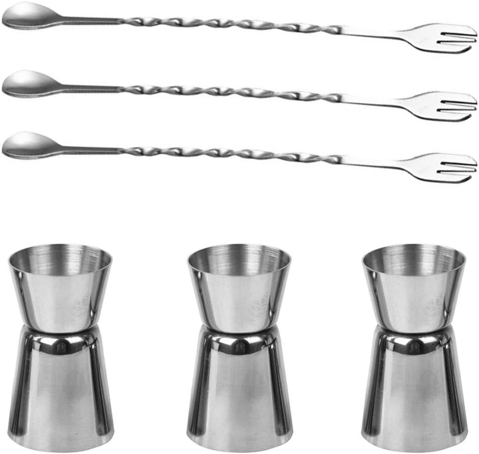 3 Pieces Double Jiggers&3 Pieces Stainless Steel Mixing Spoons, 0.5/1 ...