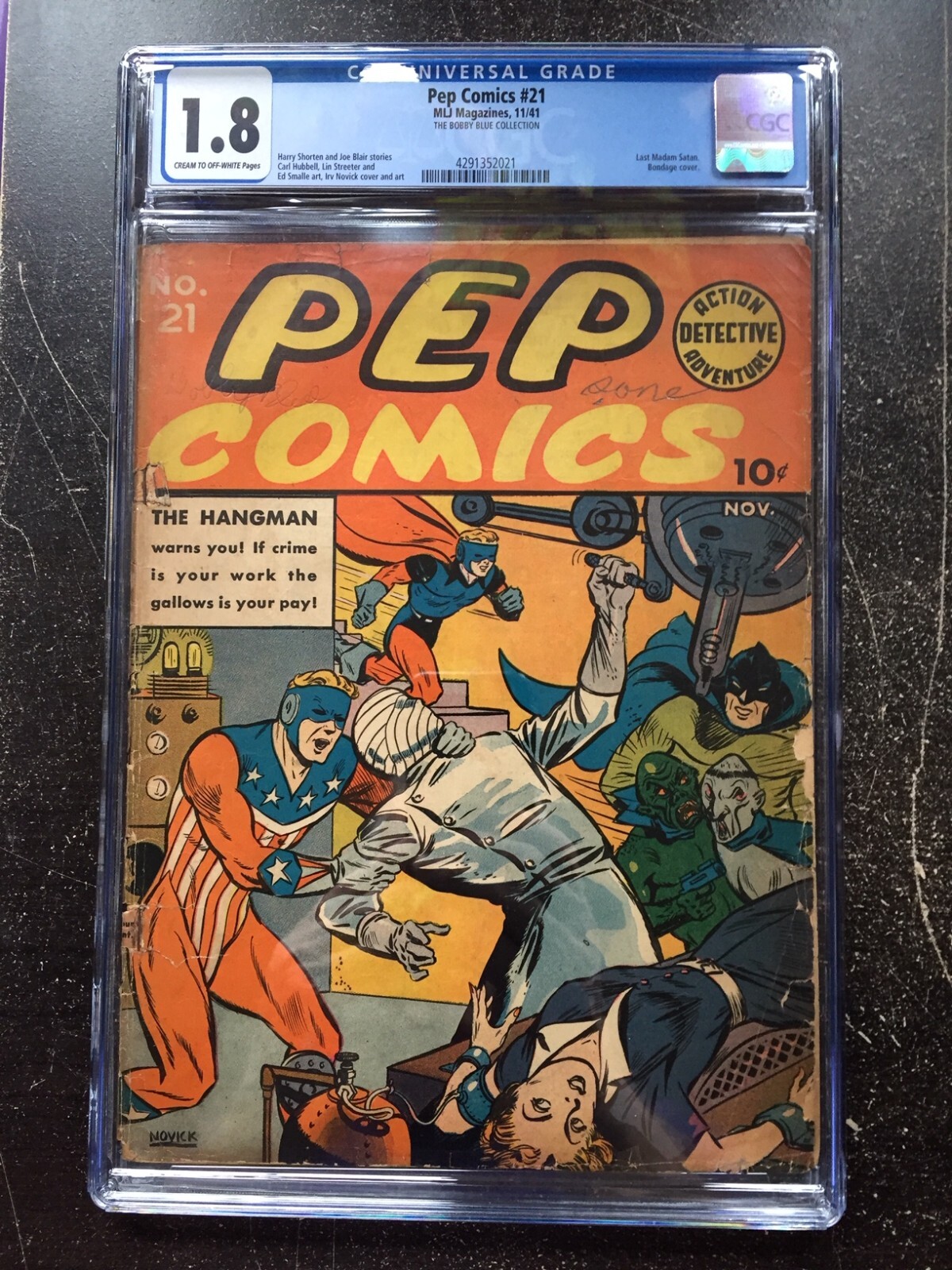 PEP COMICS #21 CGC GD- 1.8; CM-OW; rare!; classic bondage cvr; last ...