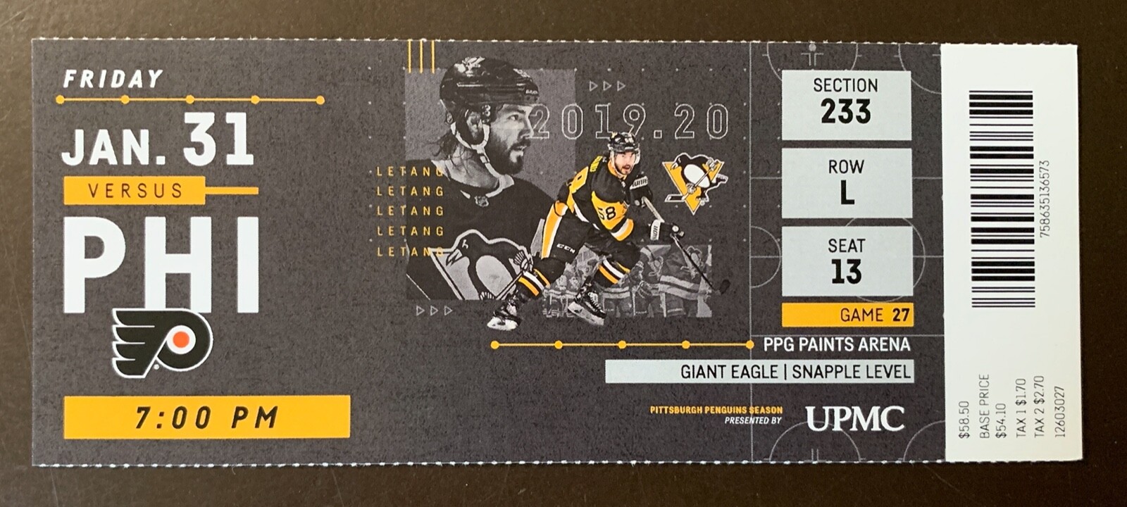 Pittsburgh Penguins 1/31/2020 NHL ticket stub vs Philadelphia Flyers | eBay