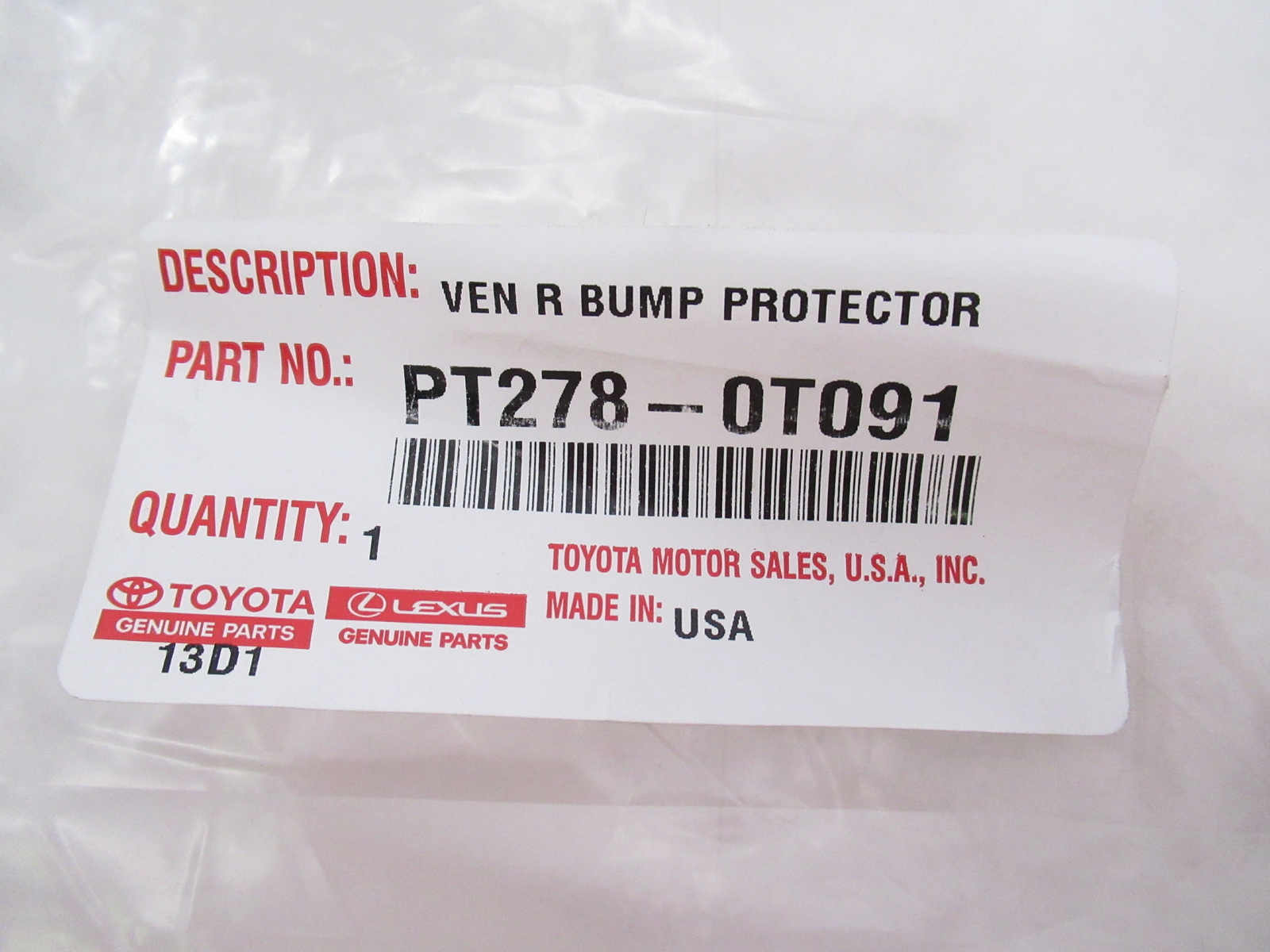 Genuine OEM Toyota PT278-0T091 Rear Bumper Protector Pad 2009-2016 ...