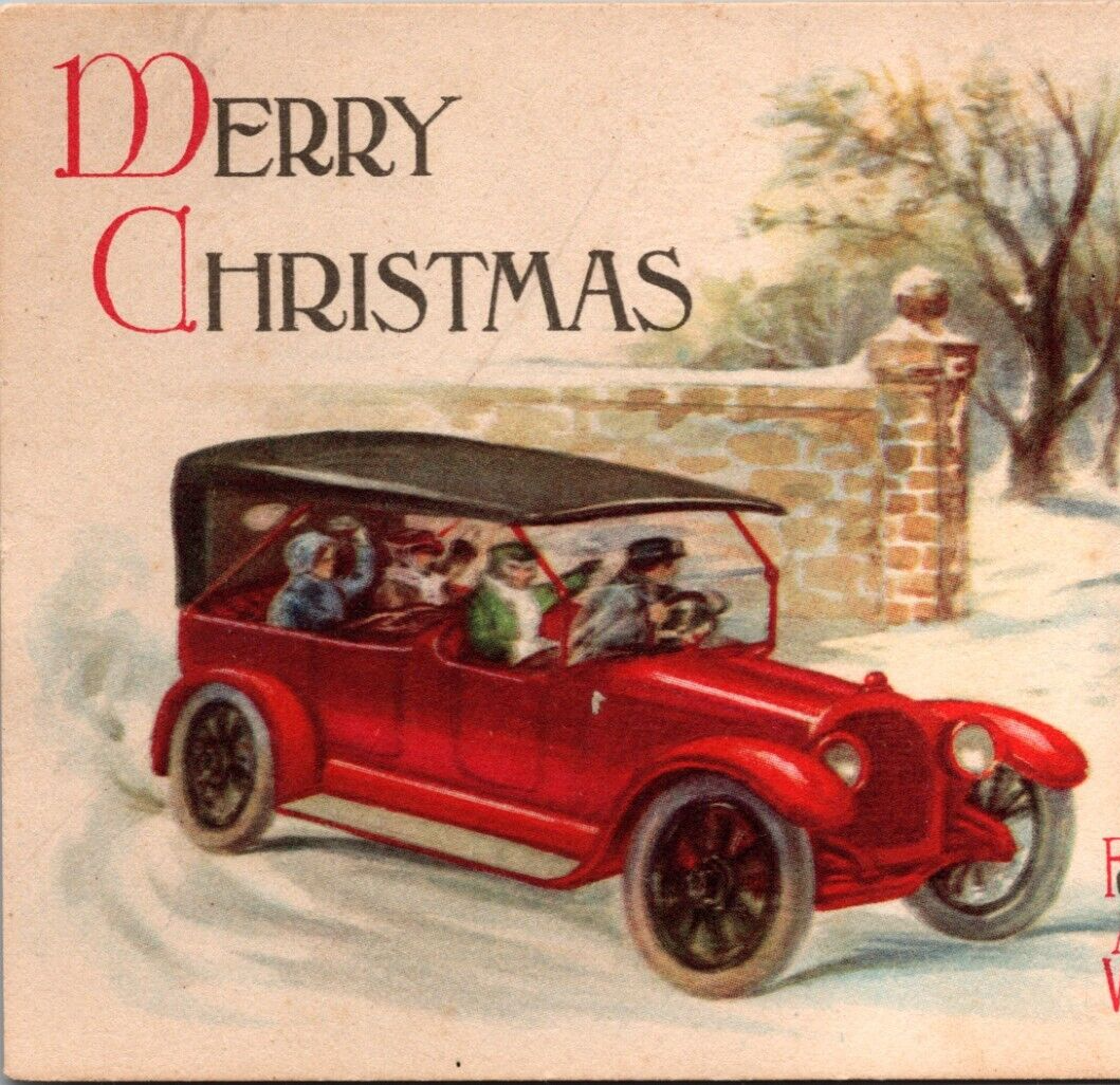 Clapsaddle Christmas Postcard Antique Vintage Red Auto Car Family Brick ...