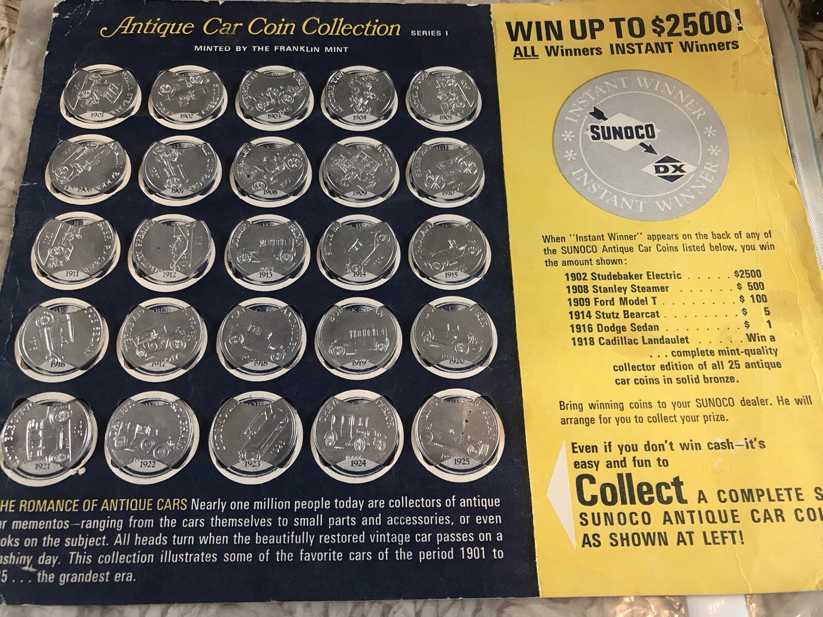 ~ SUNOCO ANTIQUE CAR COIN COLLECTION~SERIES 1 OF 25 COINS~WITH HOLDER ...