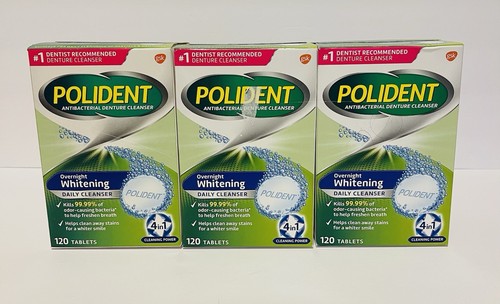 Polident Overnight Whitening Daily Cleanser Denture Tabs 120ct each 3 ...