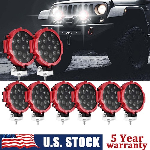4X 7inch Red 51W LED Work Light Round Spot Beam 4WD Truck Offroad rzr ...
